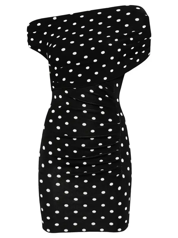 SELF-PORTRAIT Draped Polka Dot Knit Mini Dress - Nero