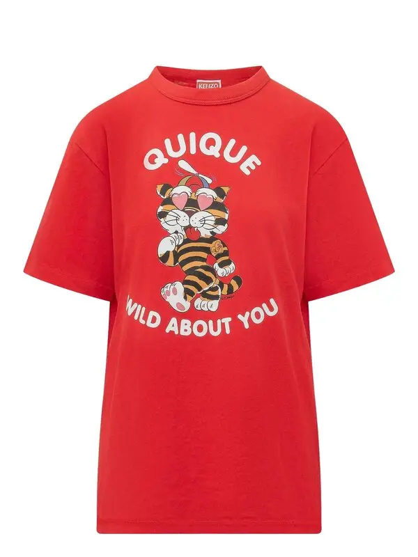Kenzo Cartoon Graphic T-shirt In 100% Cotton, Front & Back Print - Rosso
