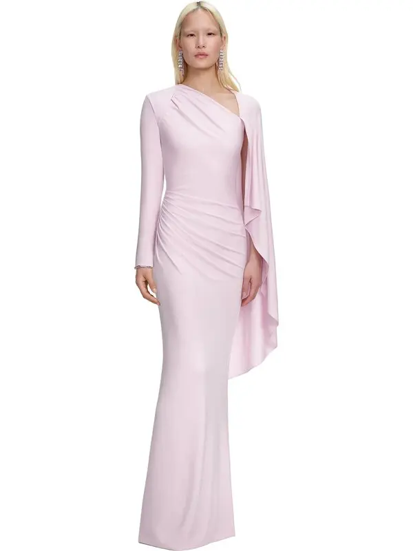 SELF-PORTRAIT Long Sleeve T-shirt Dress With Asymmetrical Neckline - Rosa