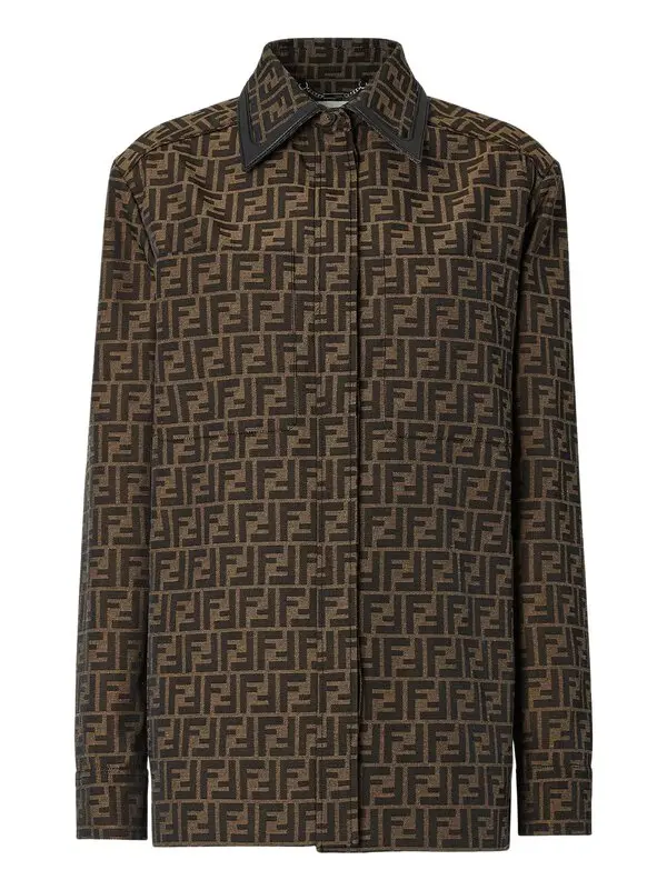 Fendi Single-breasted Straight-fit Ff Jacquard Jacket - Marrone
