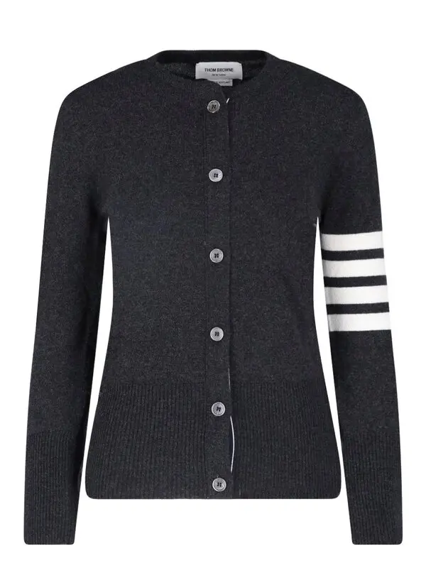 Thom Browne Button-front Knit Cardigan With Signature Stripes - Grey