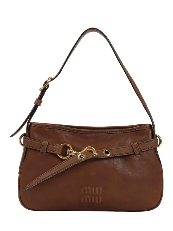 Miu Miu Mini Lamb Leather Shoulder Handbag - Brown