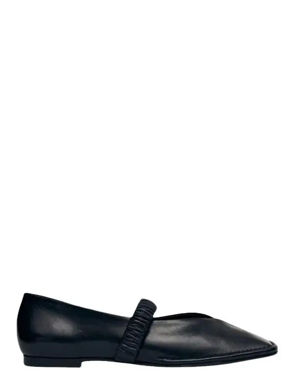 ALOHAS Square Toe Leather Flat With Ruched Front Strap - Nero