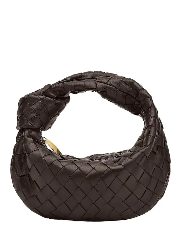 Bottega Veneta Mini Leather Handbag With Intrecciato Motif - Marrone