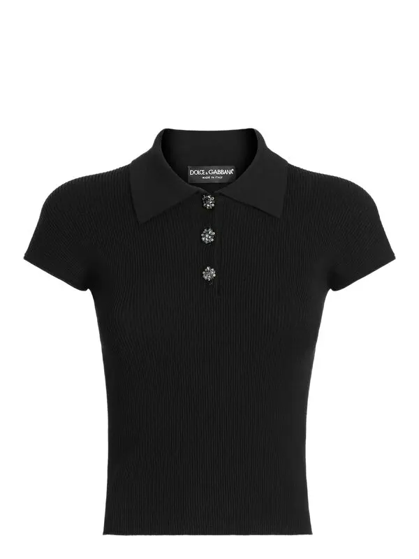 Dolce & Gabbana Ribbed Polo Sweater With Embellished Buttons - Nero