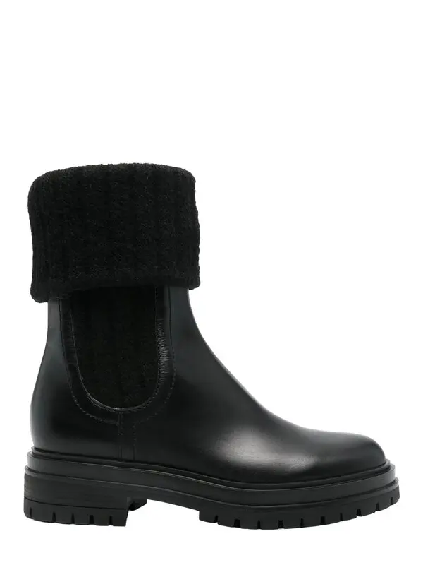 GIANVITO ROSSI Leather And Ribbed Stretch Knit Boots With Rubber Sole - Nero