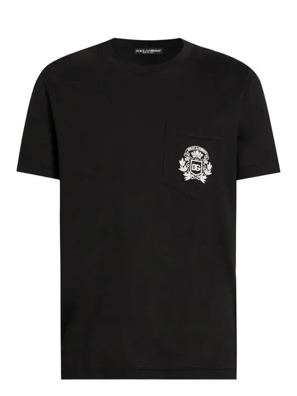 Dolce & Gabbana Cotton T-shirt With Embroidered Chest Pocket, Patch Detail - Nero