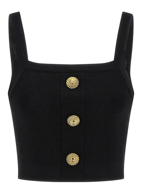 Balmain Cropped Fitted Top With Straight Neckline - Nero