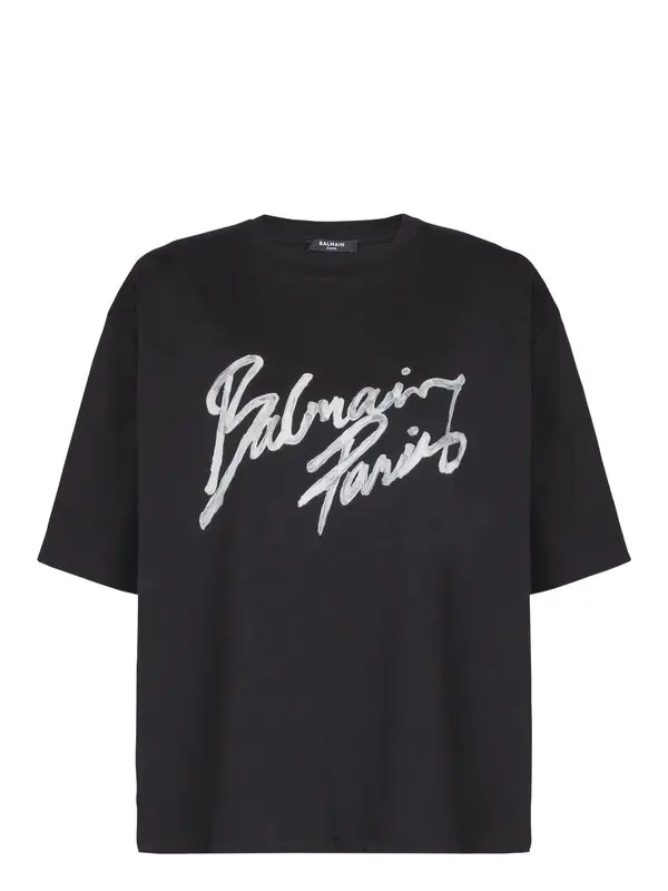Balmain Brush Print Cotton T-shirt - Nero