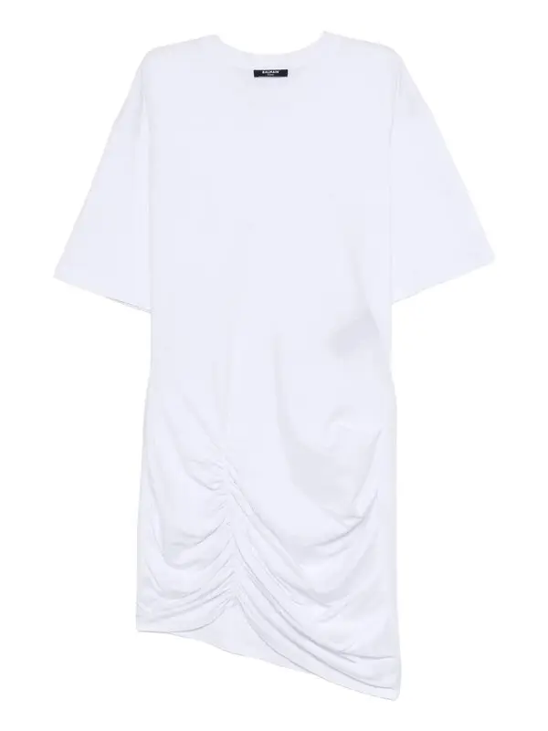 Balmain Round Neck Short Sleeve Cotton Top With Back Logo Print - Bianco