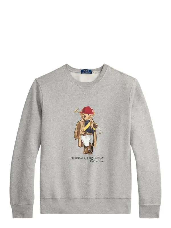Polo Ralph Lauren Rib-knit V-inset Crewneck Sweater With Polo Bear Graphic - Grigio