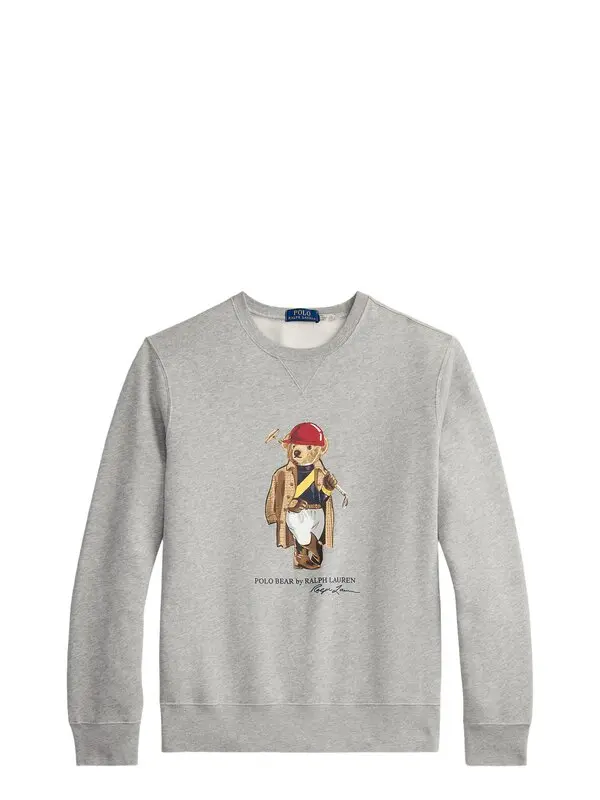 Polo Ralph Lauren Rib-knit V-inset Crewneck Sweater With Polo Bear Graphic - Grigio