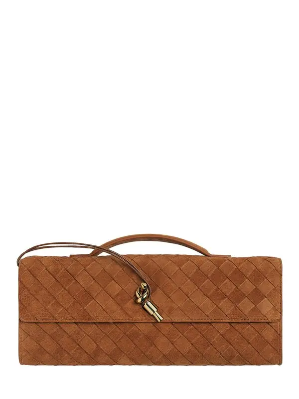 Bottega Veneta Suede Intrecciato Mini Clutch With Brass Finish - Marrone