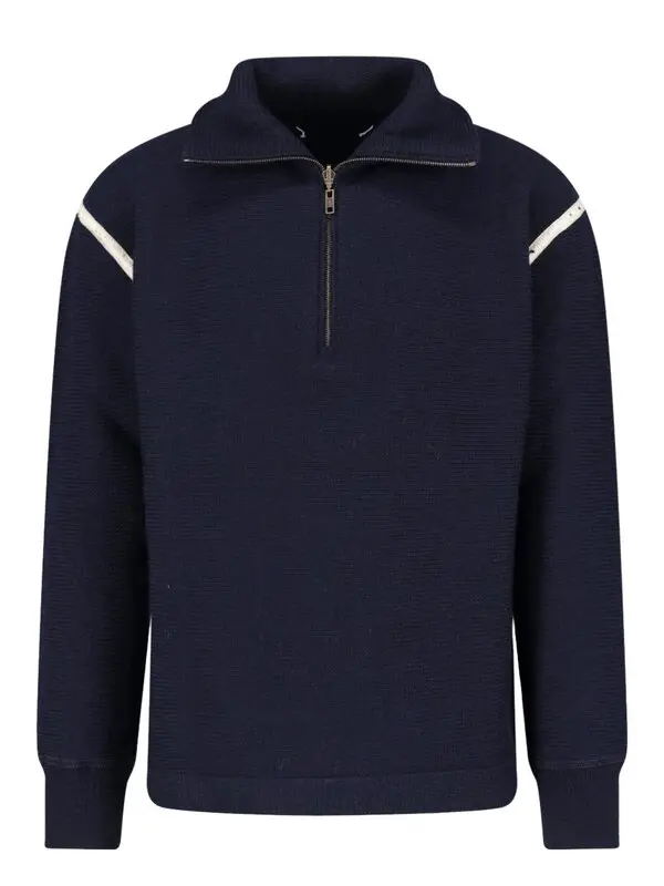 MAISON MARGIELA Ribbed Zip-up Turtleneck Sweater - Blue