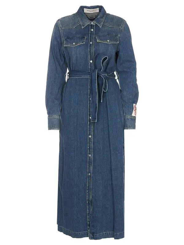 GOLDEN GOOSE Tone-on-tone Waistband Long-sleeve Denim Dress - Blu