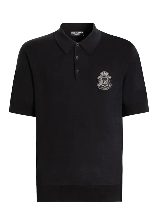 Dolce & Gabbana Cotton Short-sleeve T-shirt With Lurex Embroidered Button Front, Ribbed Hems - Blu