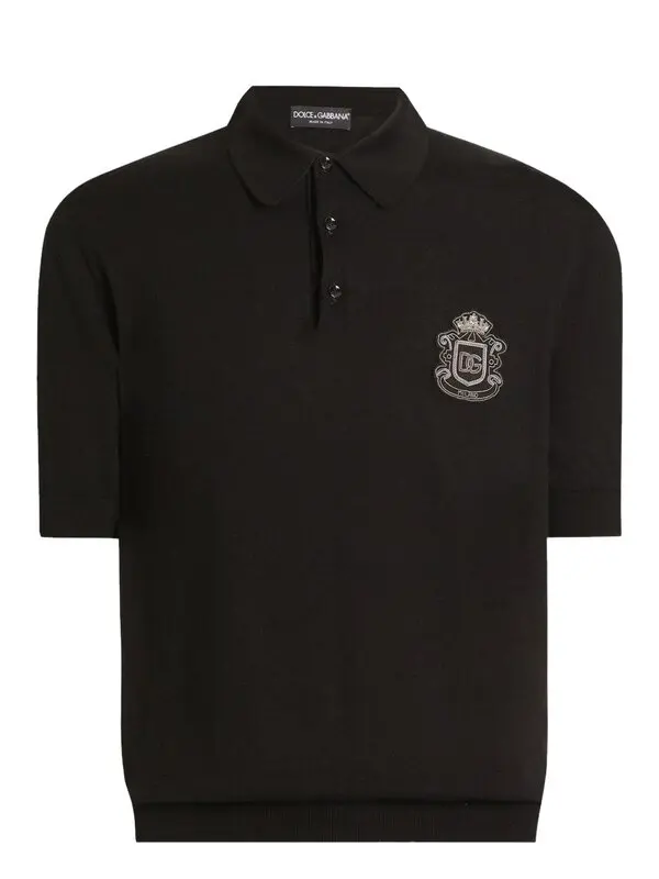 Dolce & Gabbana Button-front Short-sleeve T-shirt With Ribbed Hems And Lurex Embroidery - Nero