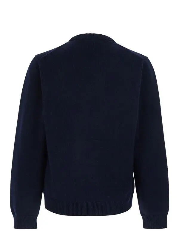 Gucci Ribbed Wool Crewneck Sweatshirt With Intarsia Logo - Blu