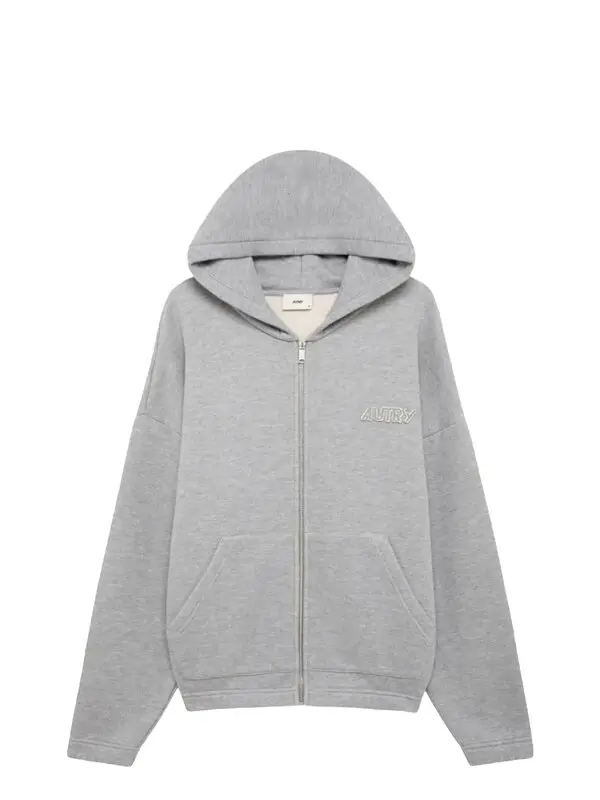 AUTRY Full-zip Cotton Hoodie With Embroidered Logo Patch - Grigio