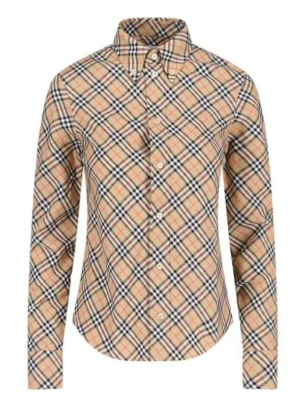 Burberry Checkered Cotton Shirt - Beige