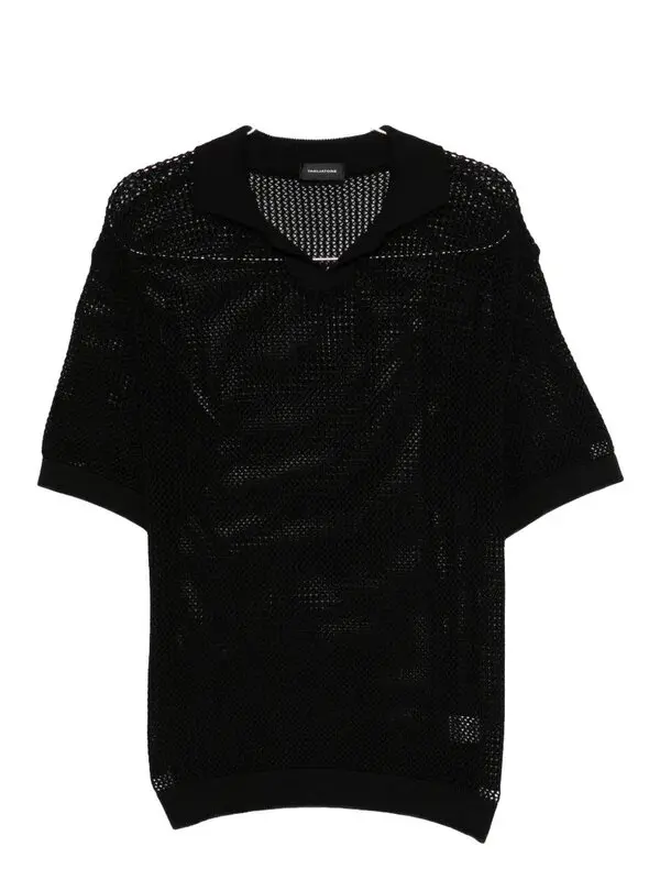 Tagliatore Crochet-effect Cotton Polo Shirt With Ribbed Collar, Cuffs, And Hem - Nero