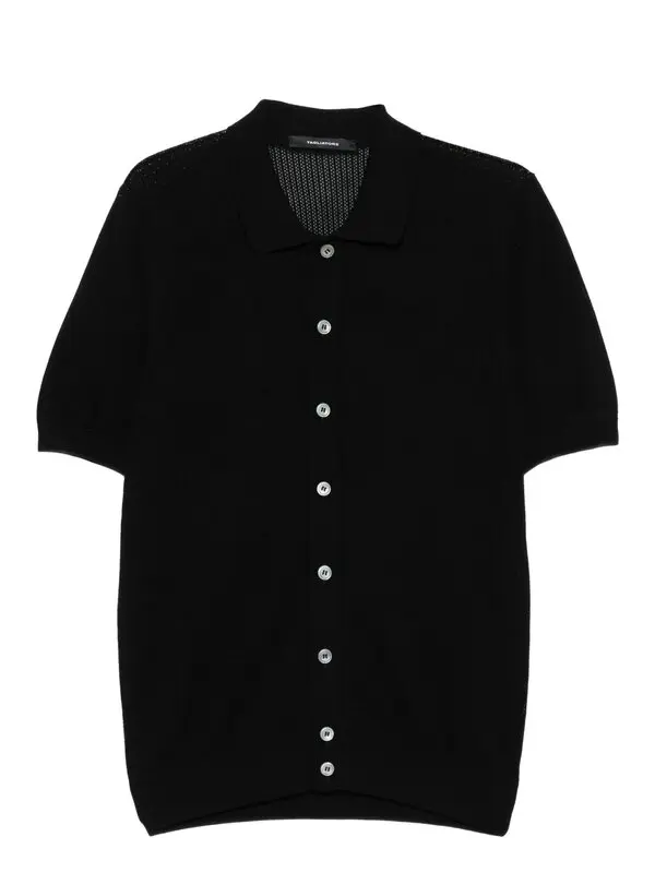 Tagliatore Knit Shirt With Short Sleeves And Button Front, 100% Cotton - Nero
