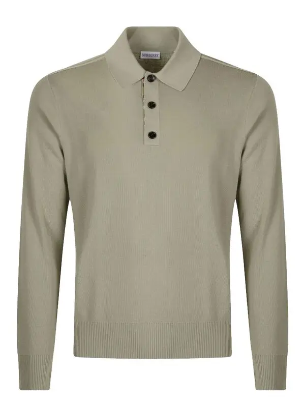 Burberry Wool Polo Sweater With Check Detail - Verde