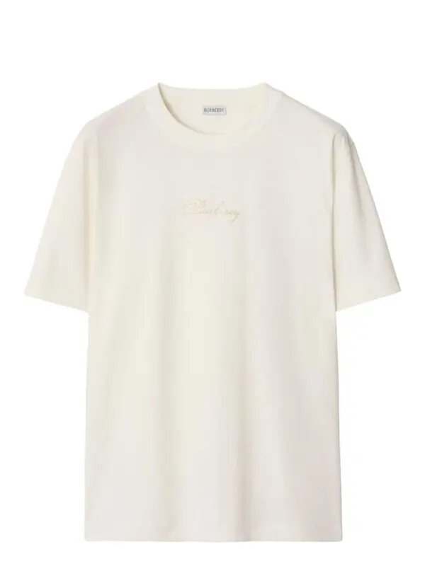 Burberry Rib-knit Neckline T-shirt With Embroidered Lettering - Bianco