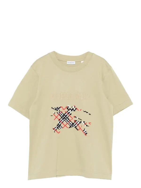 Burberry Cotton Rib-knit Crewneck T-shirt With Equestrian Knight Chest Embroidery - Verde