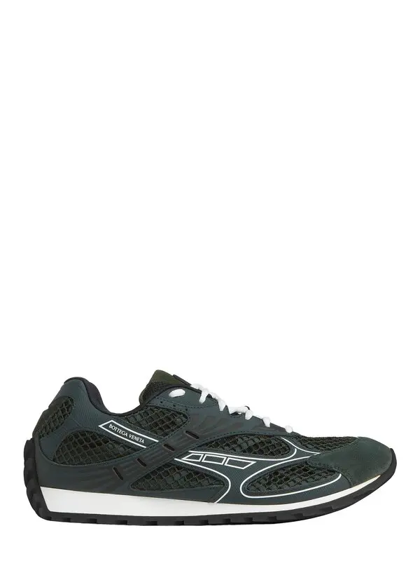 Bottega Veneta Lace-up Technical Fabric, Suede, And Mesh Sneakers With Rubber Sole - Verde