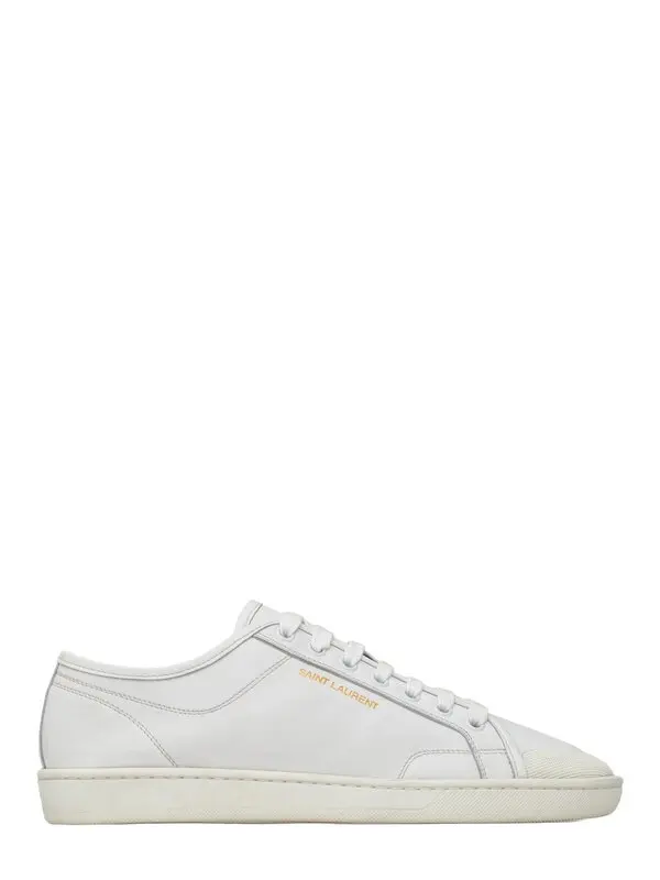 Saint Laurent Gold-tone Signature Leather Lace-up Sneakers - Bianco