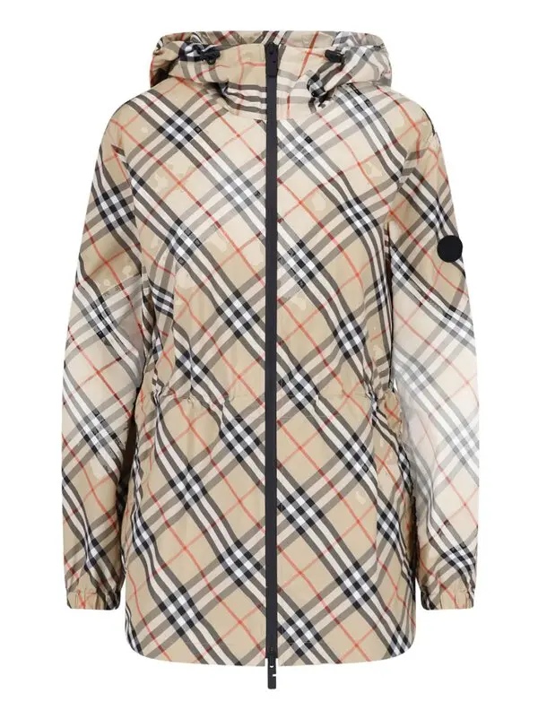 Burberry Lightweight Plaid Zip-up Hooded Jacket - Beige