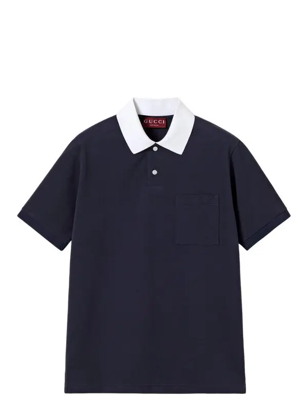 Gucci Cotton-blend Polo Shirt With Web-trim Placket And Chest Pocket - Blu