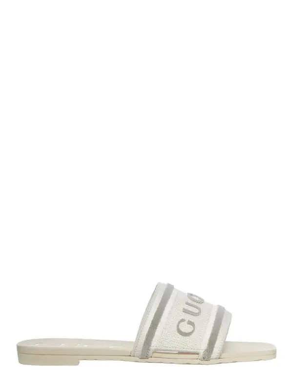 Gucci Logo Embroidered Leather-lined Rubber Sole Sandals - Bianco
