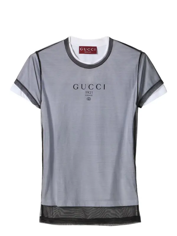 Gucci Double-layer T-shirt With Interlocking G Graphic - Nero