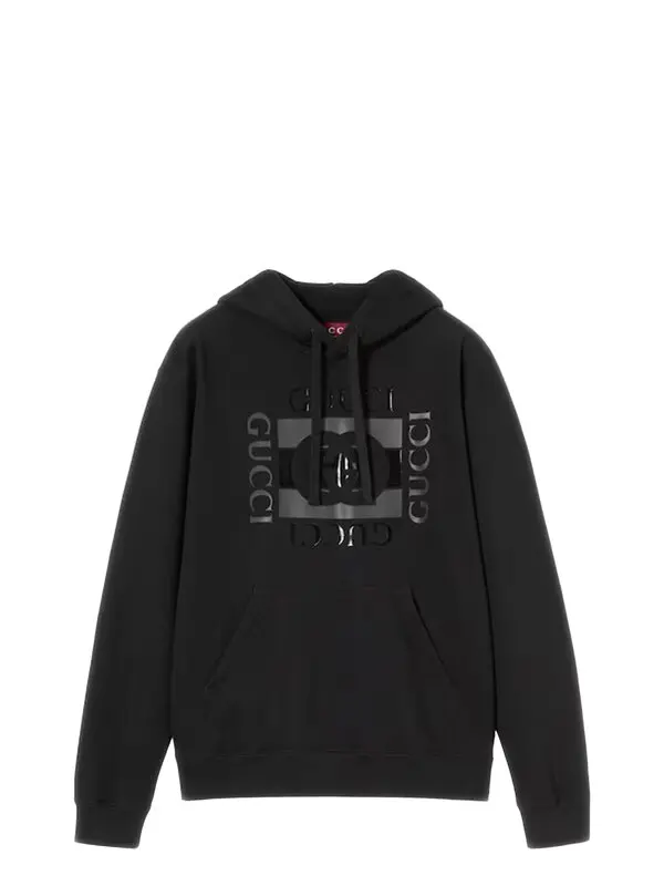 Gucci Interlocking G Print Cotton Hooded Sweatshirt - Nero