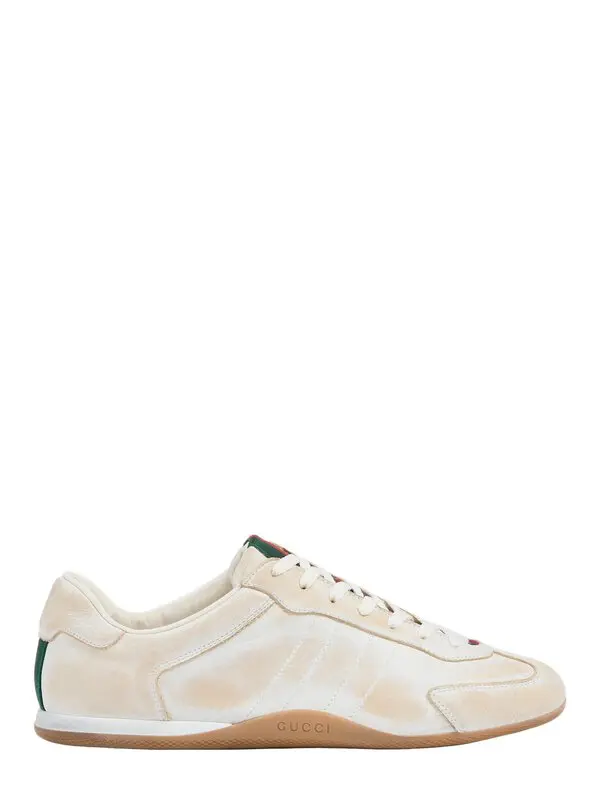 Gucci Inspired Low-cut Leather Sneakers With Web Detail - Bianco