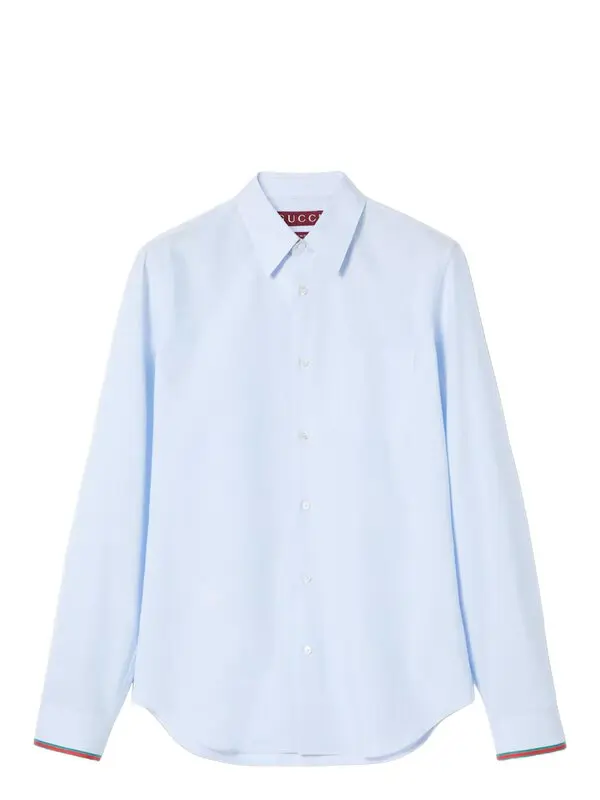 Gucci Striped Cotton Button-down Shirt With Web-patterned Trim & Pointed Collar - Azzurro