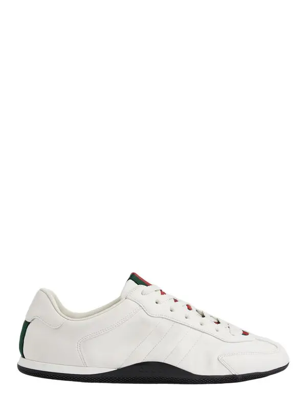 Gucci Low-top Leather Lace-up Sneakers With Web Detail - Bianco