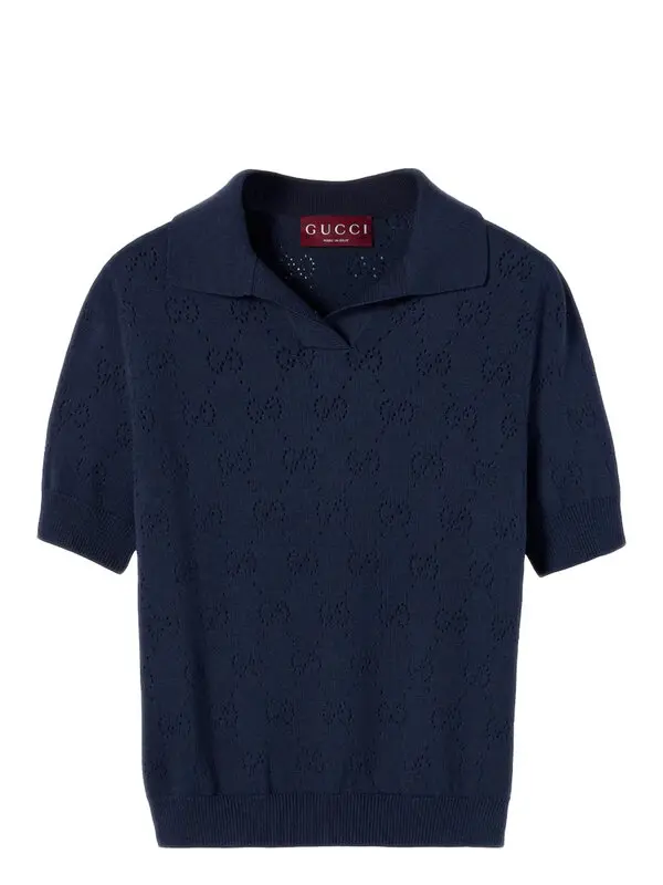 Gucci Gg Pointelle Knit Top - Blu