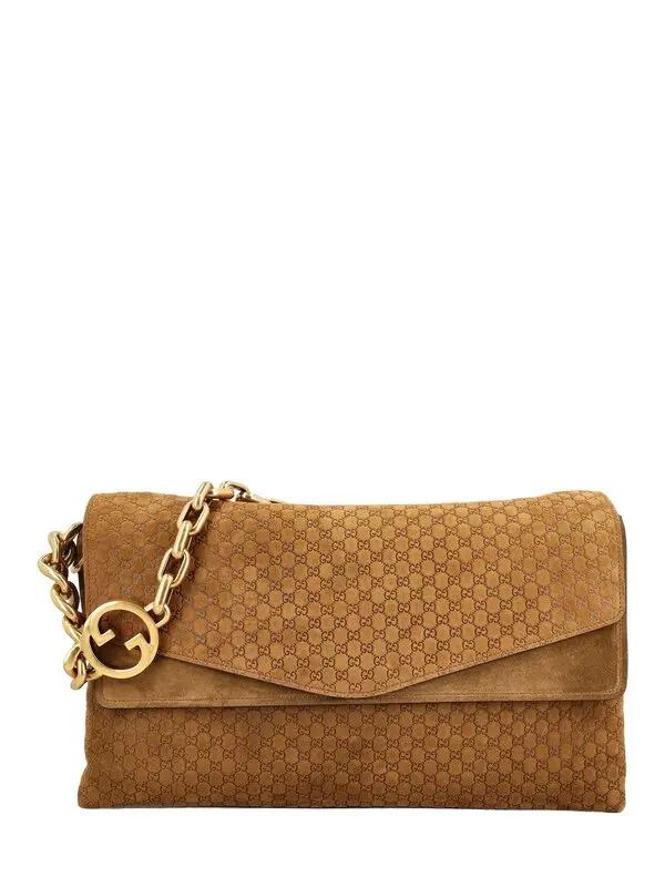 Gucci 19.5 Cm Height Embossed Gg Suede Mini Shoulder Bag With Chain Strap And Detachable Leather Strap - Marrone