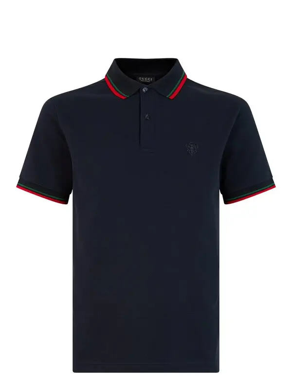 Gucci Web Band Polo Shirt In Cotton - Blue