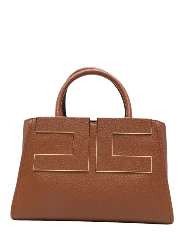 Elisabetta Franchi Grained Faux Leather Tote Bag With Gold Tone Logo Plaque - Brown