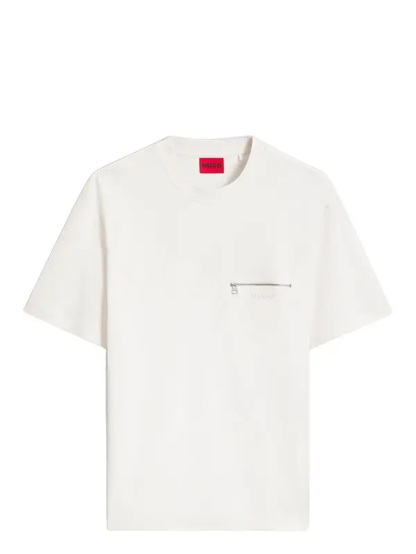 Hugo Relaxed-fit T-shirt In Cotton With Zippered Chest Pocket - White