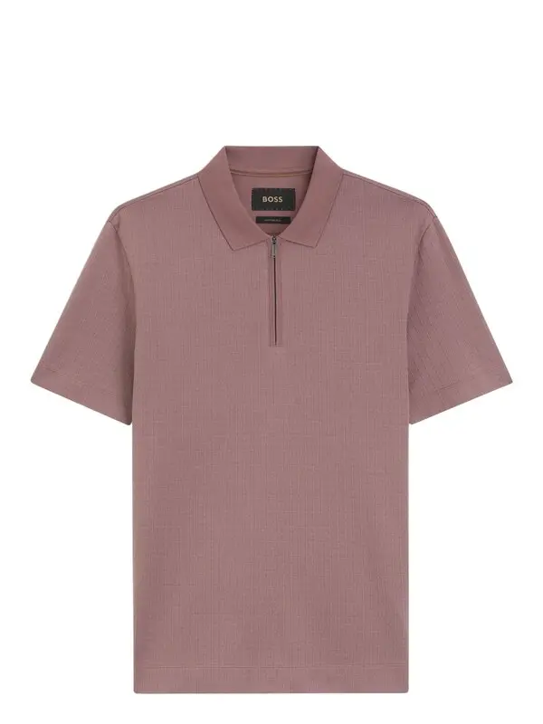 BOSS Zipper-neck Polo Shirt In A Cotton-silk Blend - Light Brown