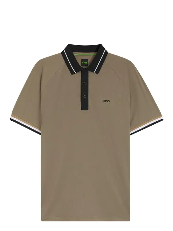 BOSS Active Slim-fit Polo Shirt With Branded Details - Light Green