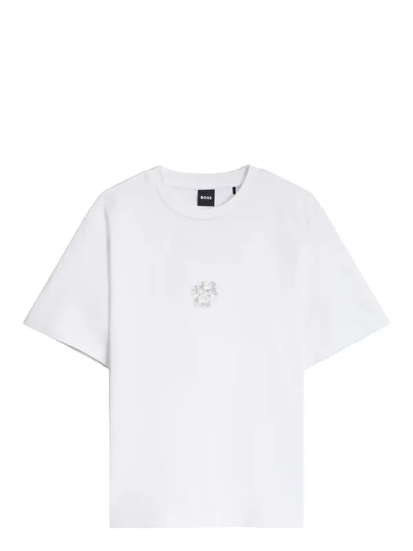 BOSS Mercerized Cotton T-shirt With Sequin-embroidered Monogram - White