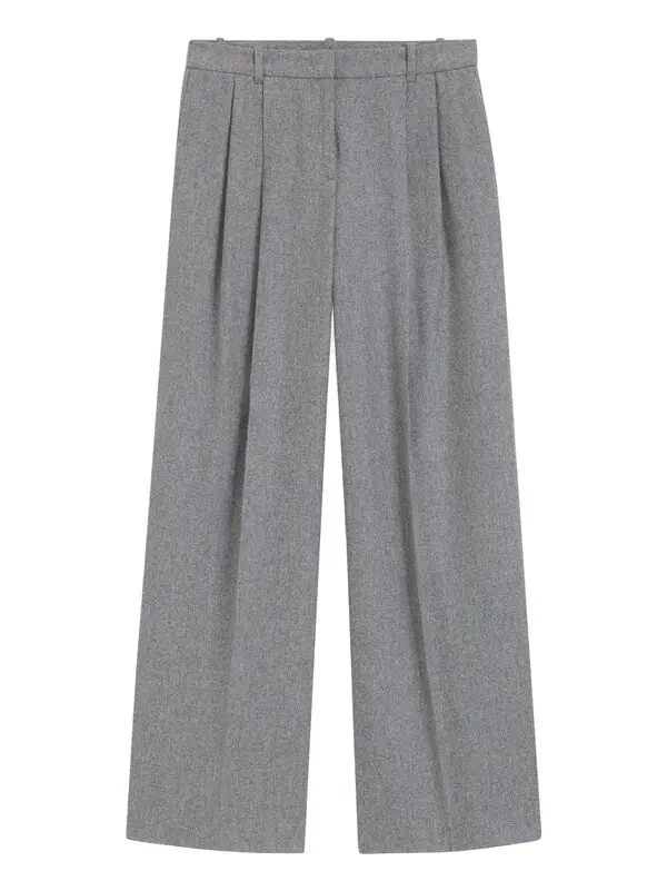 BOSS Wide-leg Flannel Pants With Double Pleats - Light Grey
