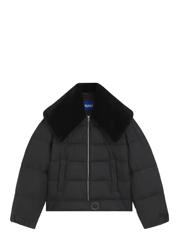 Hugo Water-repellent Puffer Jacket With Detachable Faux-fur Collar - Black