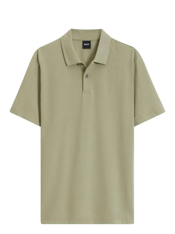 BOSS Cotton-blend Polo Shirt With Bubble-structured Jacquard - Khaki